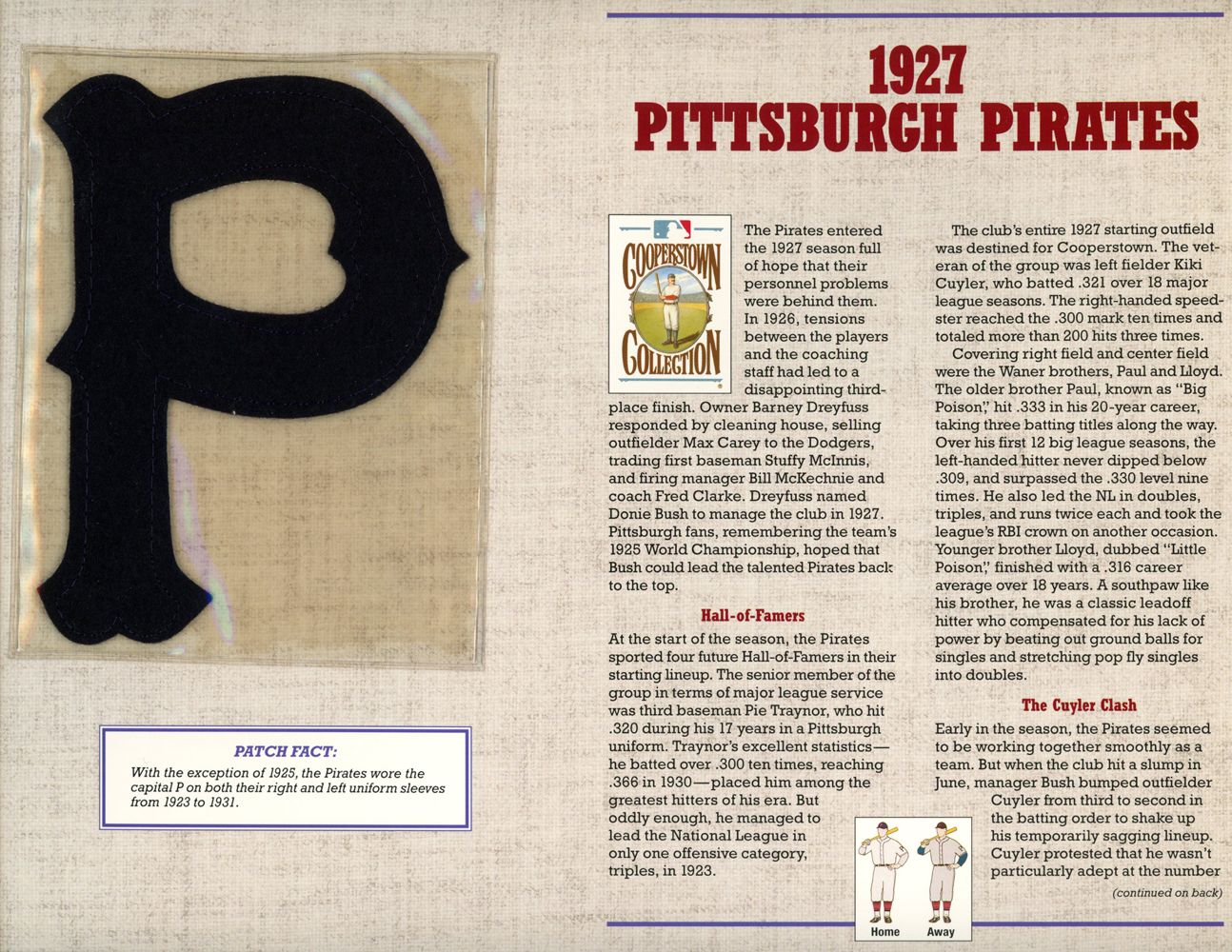 Pittsburgh Pirates 1927 Patch Stat Card Cooperstown Official Willabee ...