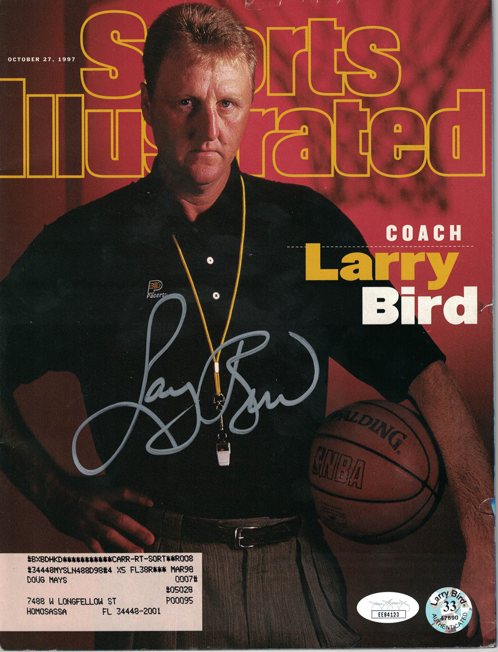 Larry Bird Autographed Indiana Pacers Sports Illustrated 10/27/1997 JSA ...