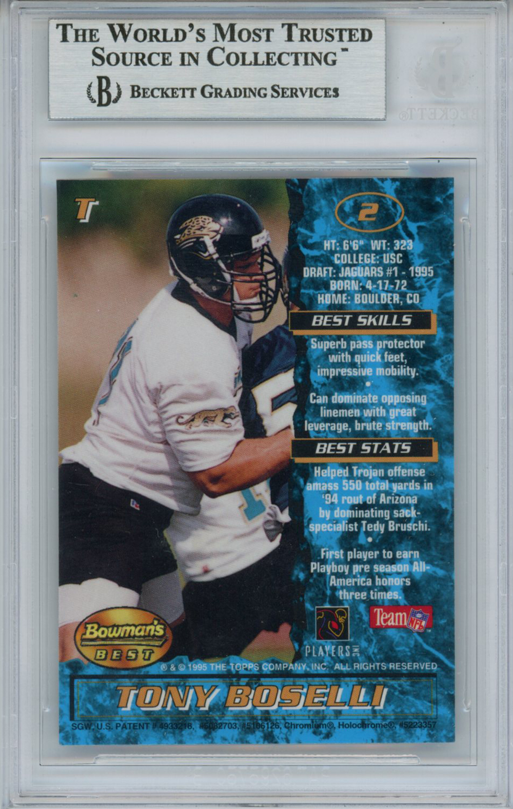Tony Boselli Autographed/Signed 1995 Bowmans Best Rookie Card BAS Slab ...