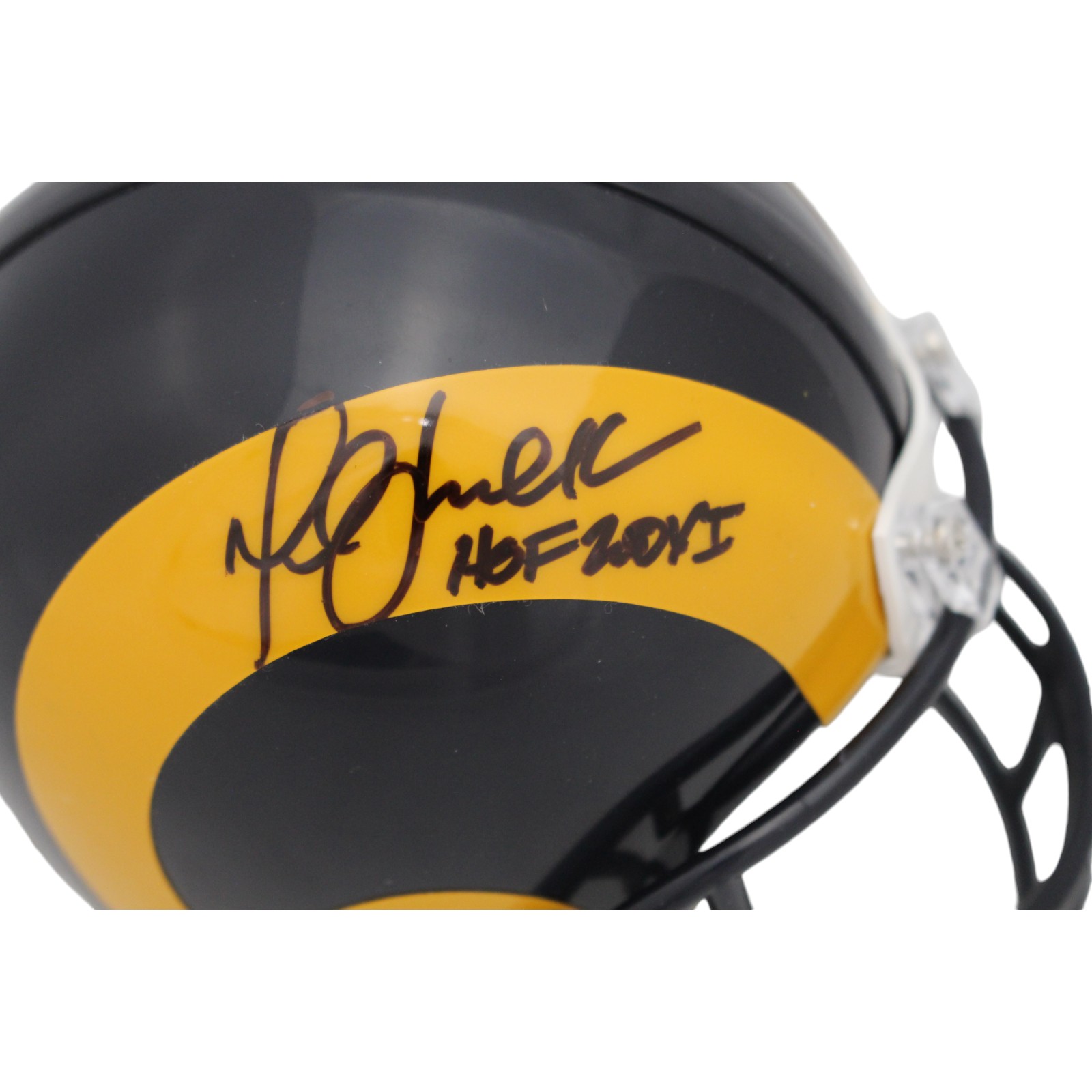 Marshall Faulk Autographed St Louis Rams VSR4 Mini Helmet HOF Beckett ...