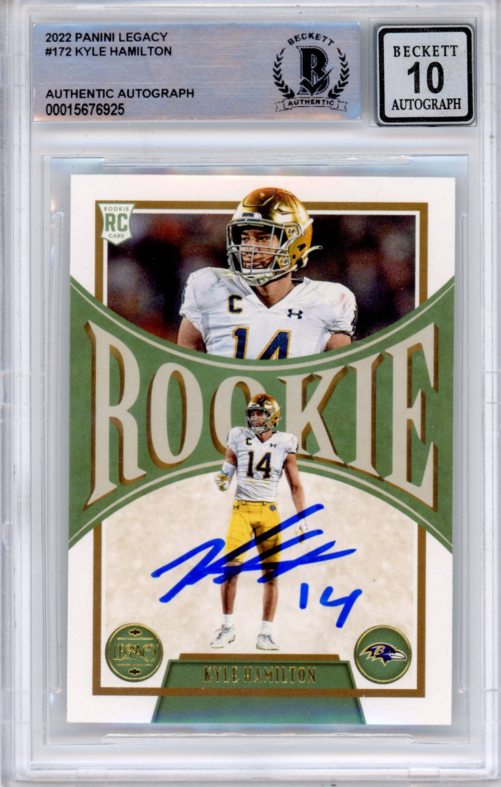 Kyle Hamilton Autographed 2022 Score #364 (Grade 10 ) Beckett Slabbed ...