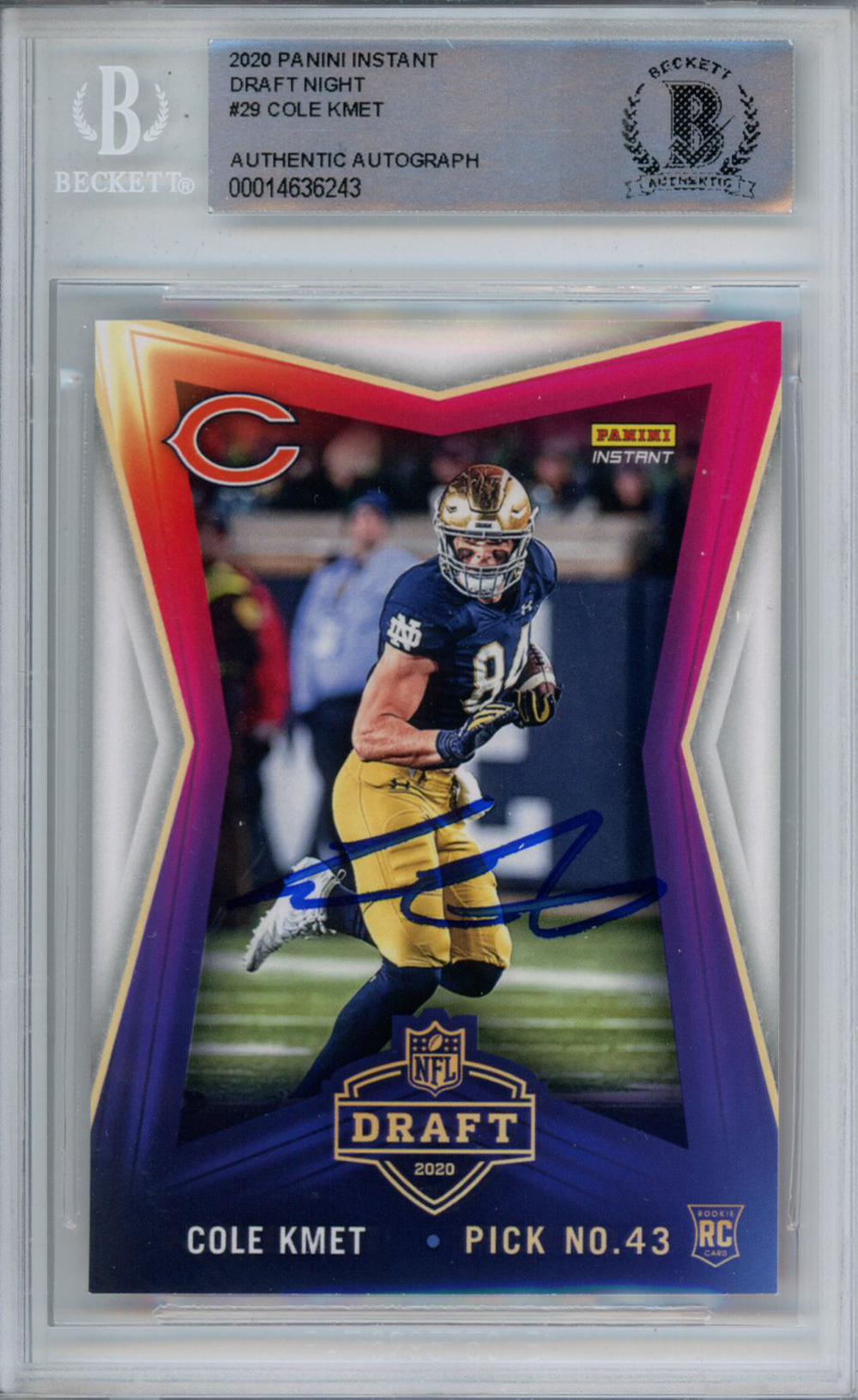 Cole Kmet Autographed 2020 Panini Instant #29 Rookie Card Beckett Slab ...