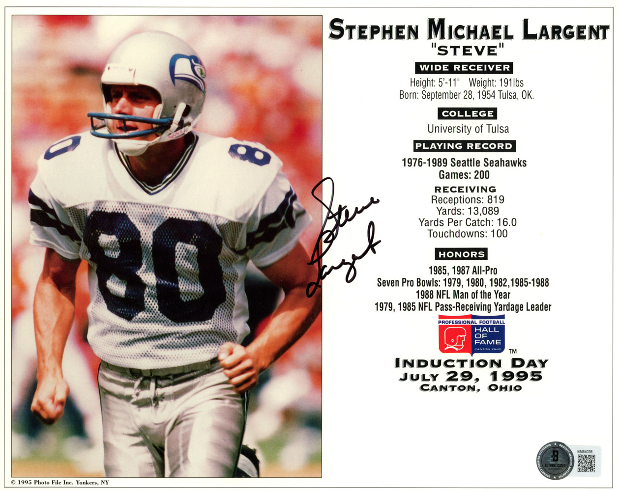 Steve Largent Autographed Seattle Seahawks 8×10 Photo Beckett 45713 ...