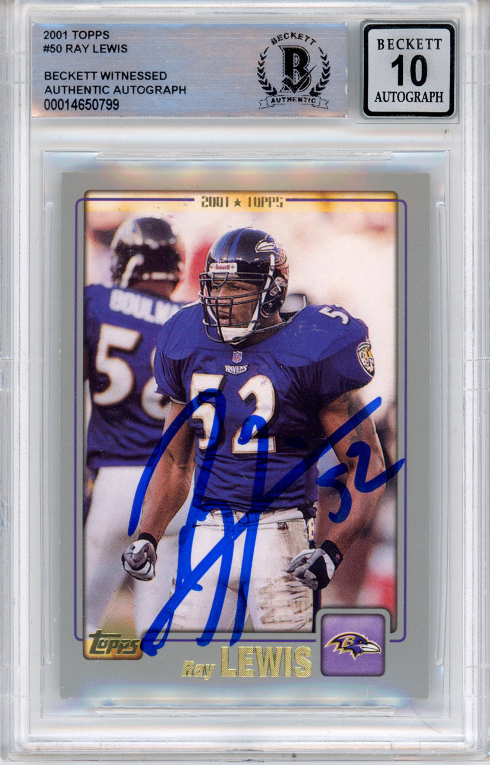 Ray Lewis Autographed/Signed 1998 Topps #181 Trading Card Beckett Slab ...