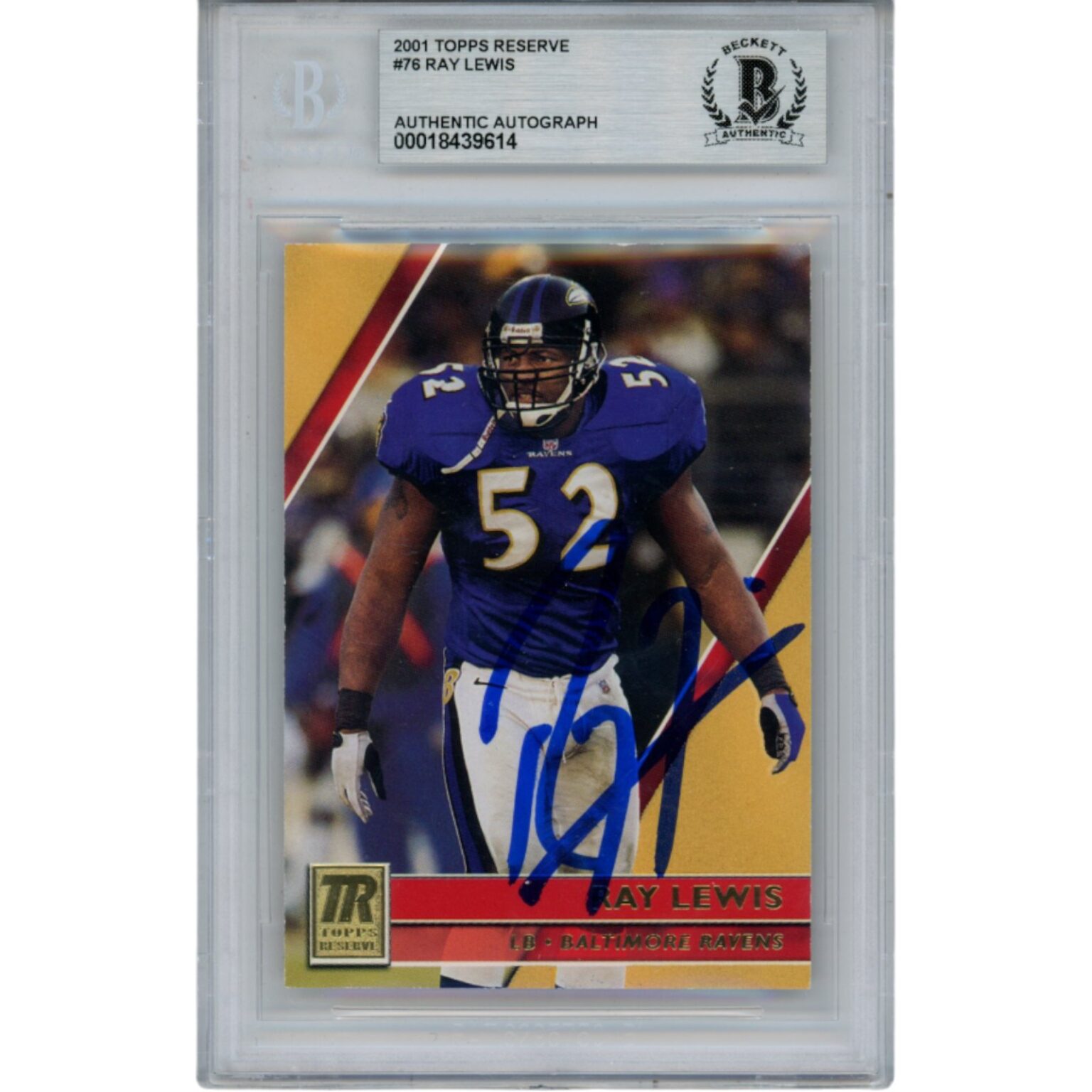 Ray Lewis Autographed 2001 Topps Reserve #76 Trading Card Slab Beckett ...