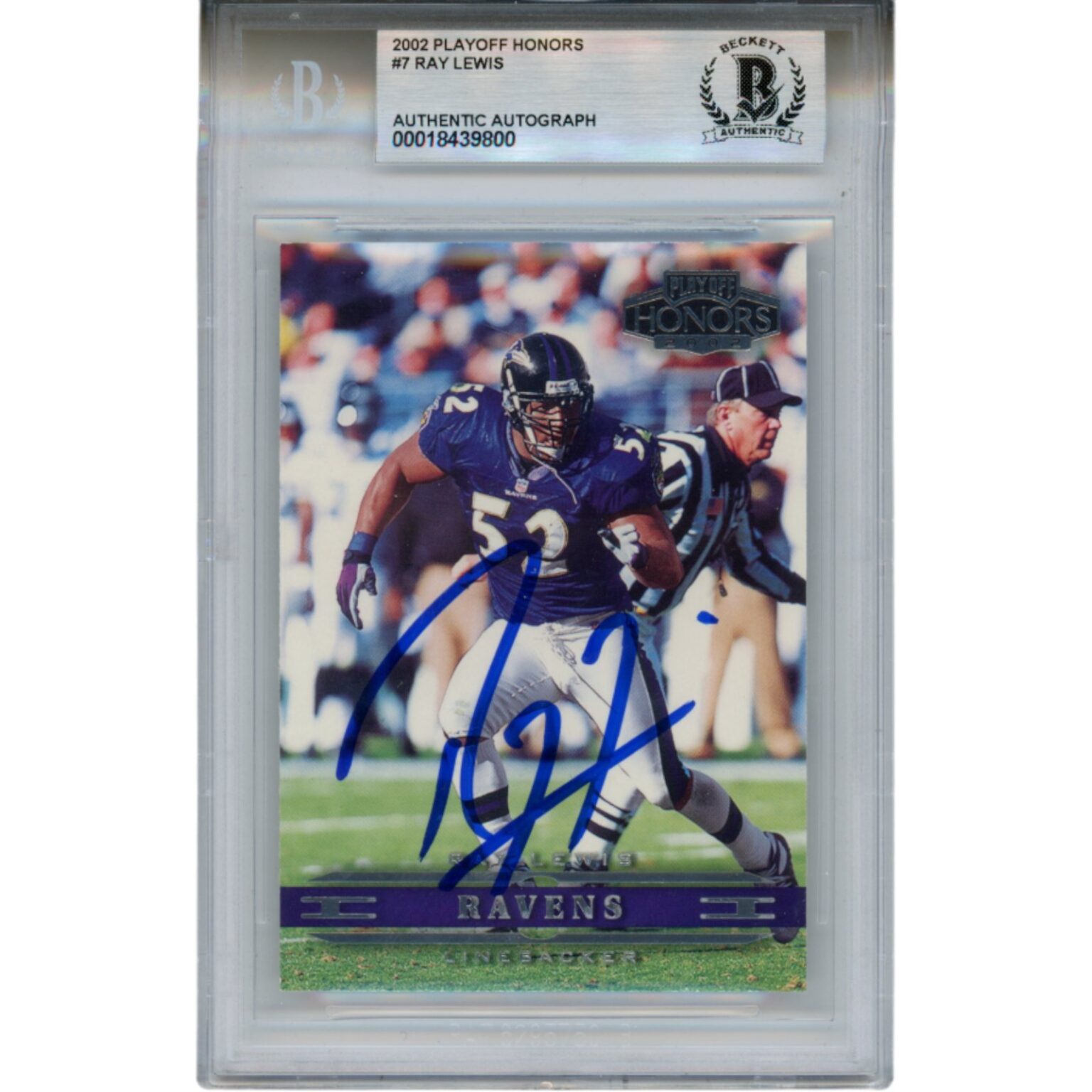 Ray Lewis Autographed 2002 Playoff Honors #7 Trading Card Slab Beckett ...