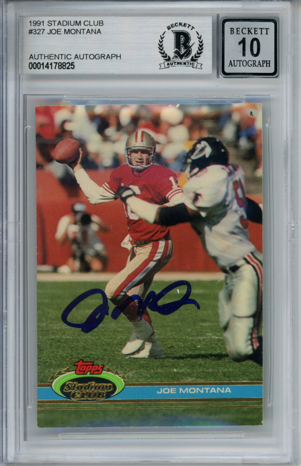 Joe Montana Signed 1991 Stadium Club #327 Trading Card Beckett 10 Slab ...