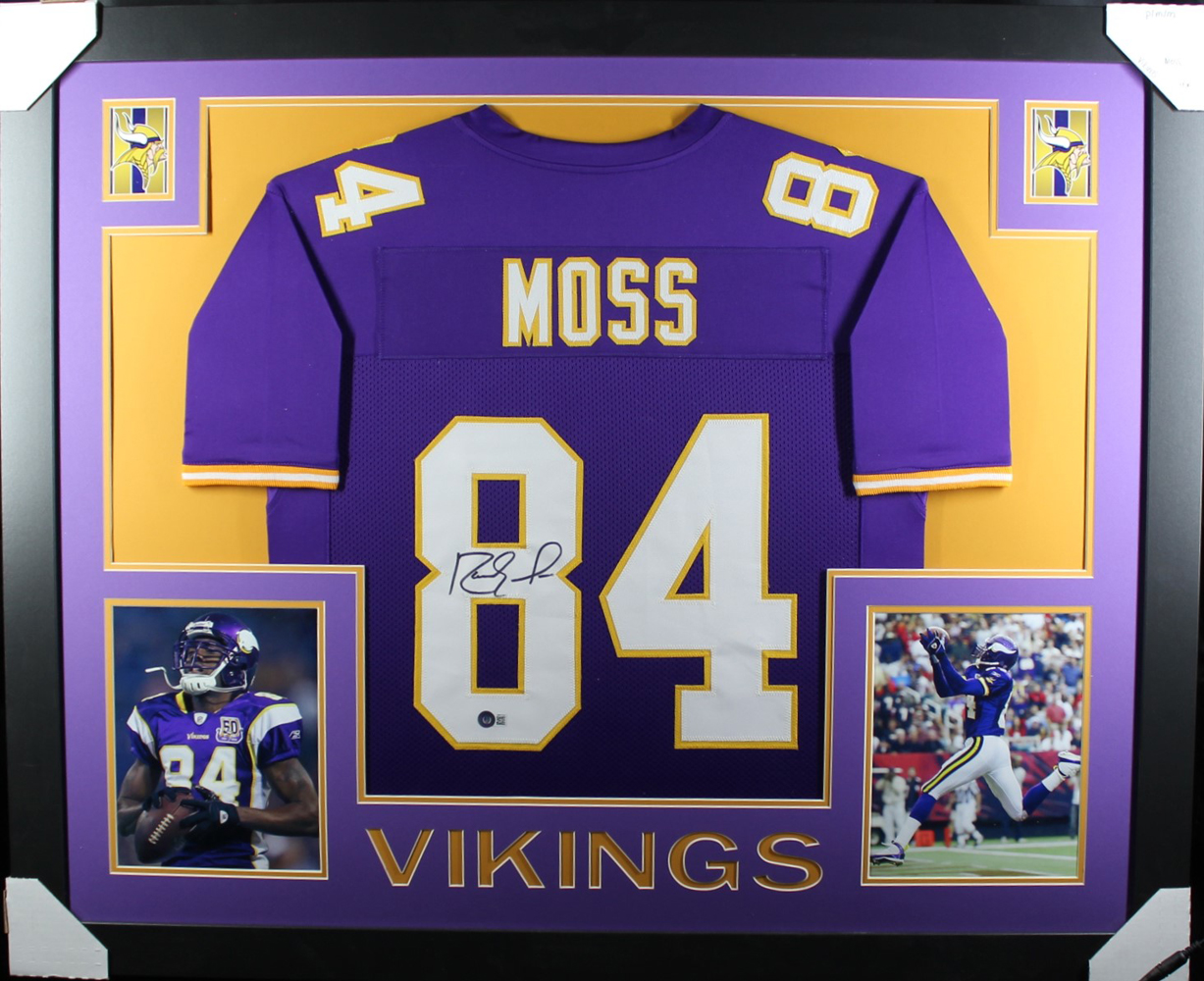 Randy Moss Autographed/Signed Pro Style Framed Purple XL Jersey Beckett ...