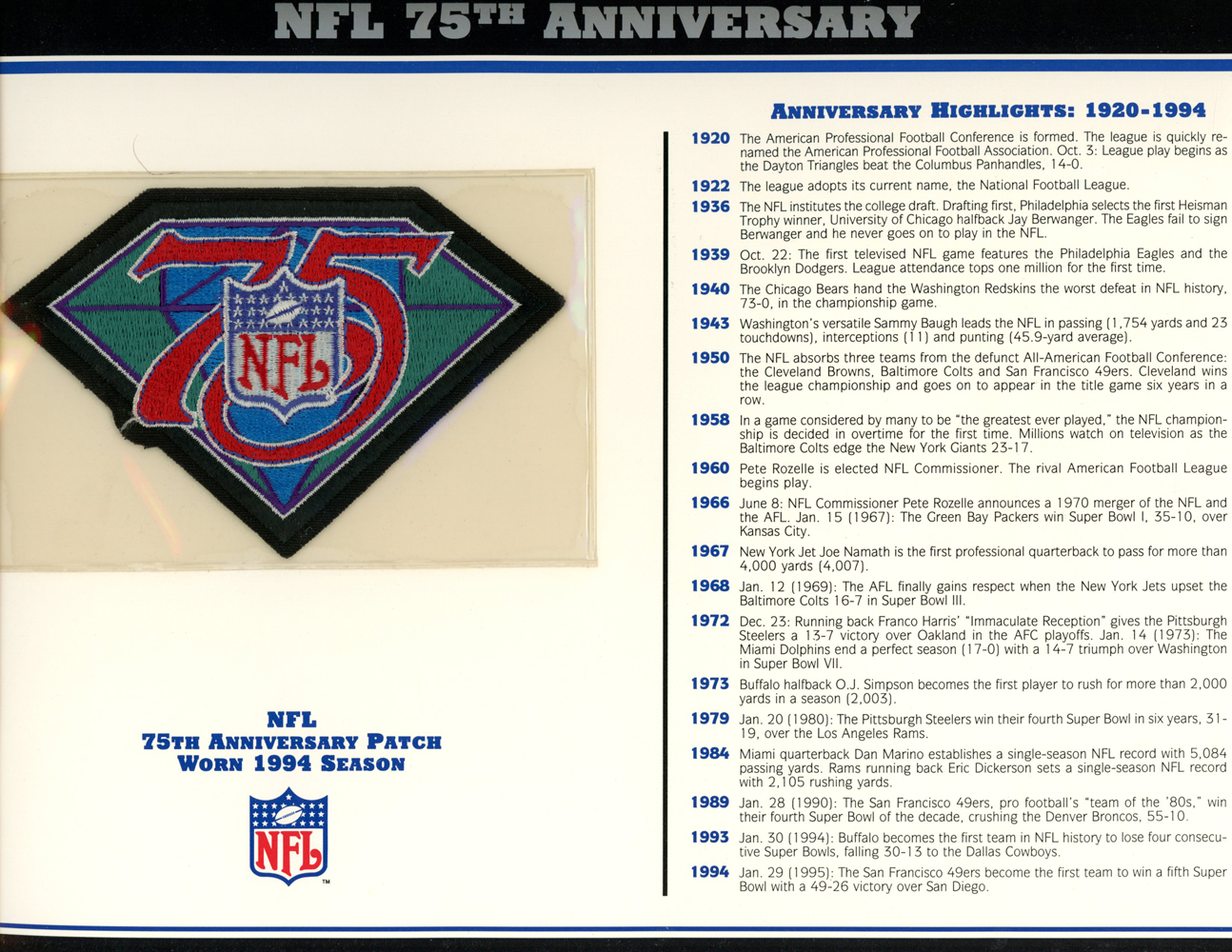 NFL 75th Anniversary Patch shop Stat