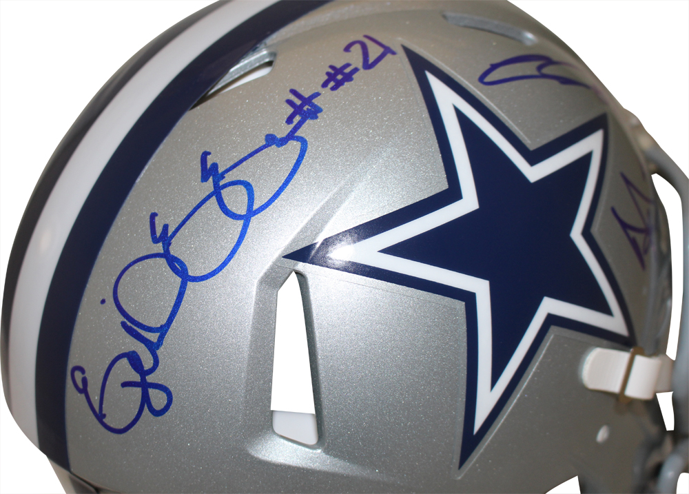 Dak Prescott, Elliott & Lamb Signed Cowboys Authentic Speed Helmet BAS ...