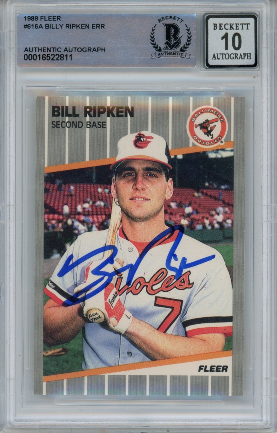 Billy Ripken Autographed/Signed 1989 Fleer 616 Trading Card Beckett ...