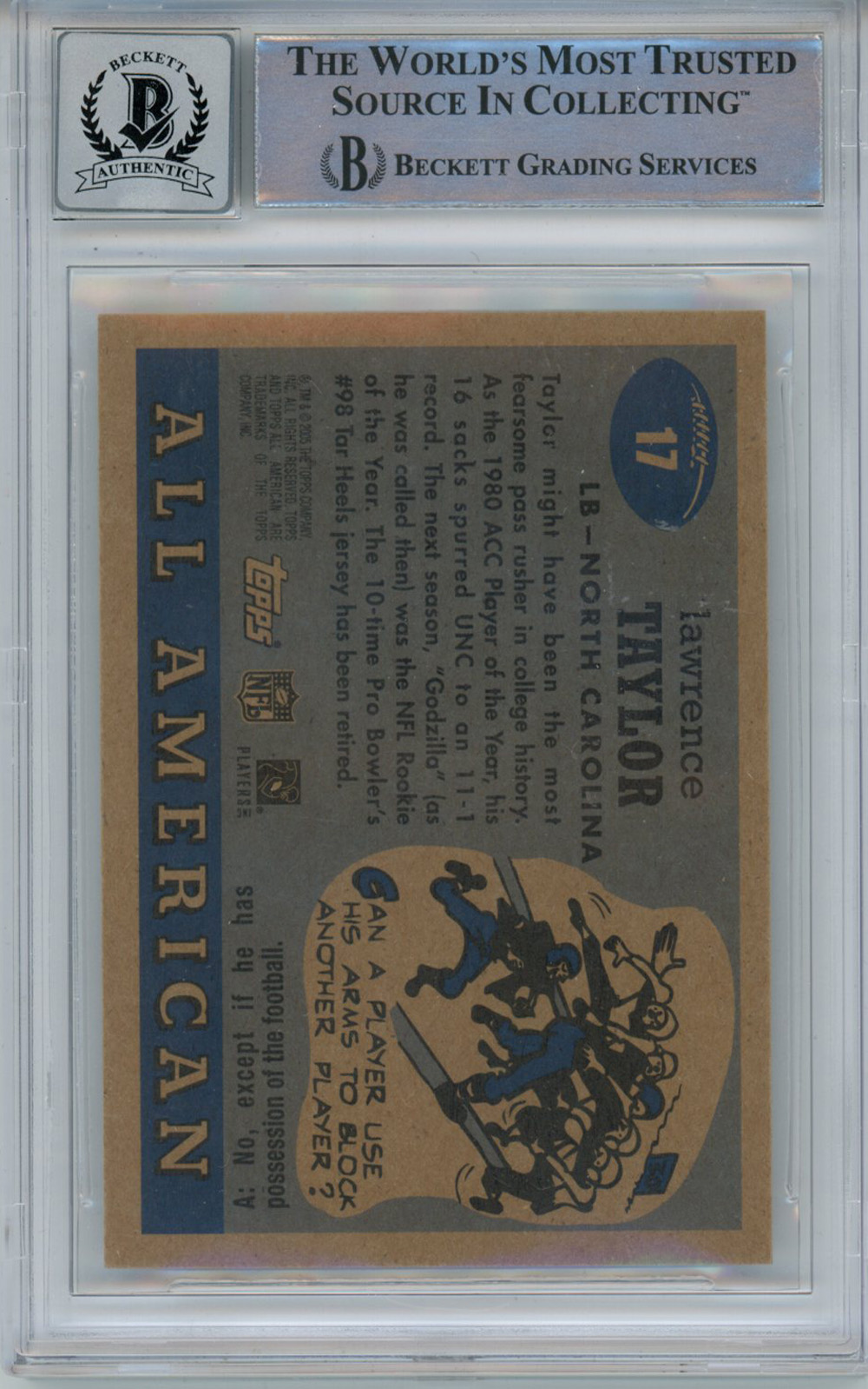 Lawrence Taylor Signed 2005 Topps All American #17 Trading Card BAS 10 ... Lawrence Taylor Signed 2005 Topps All American #17 Trading Card BAS 10 ...