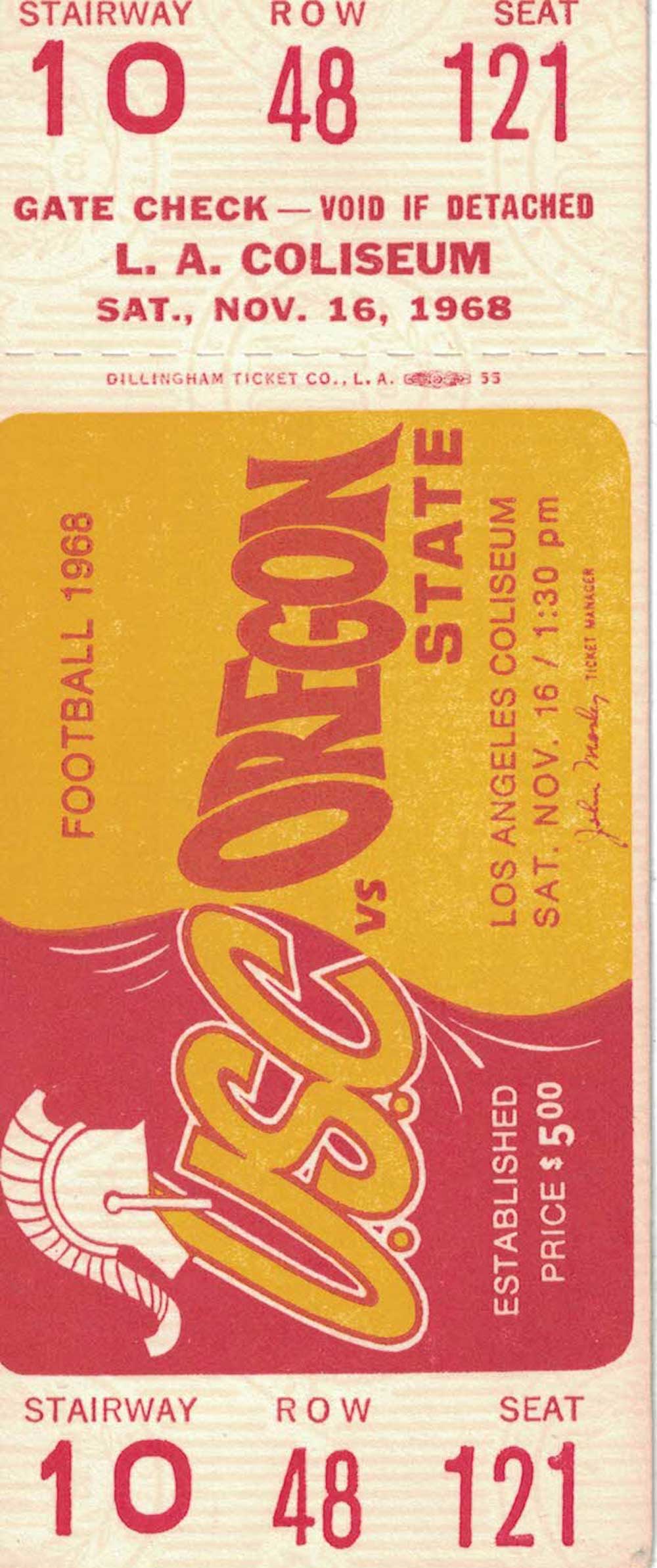 USC Trojans vs Oregon State Beavers Nov 16th 1968 Row 48 Football ...